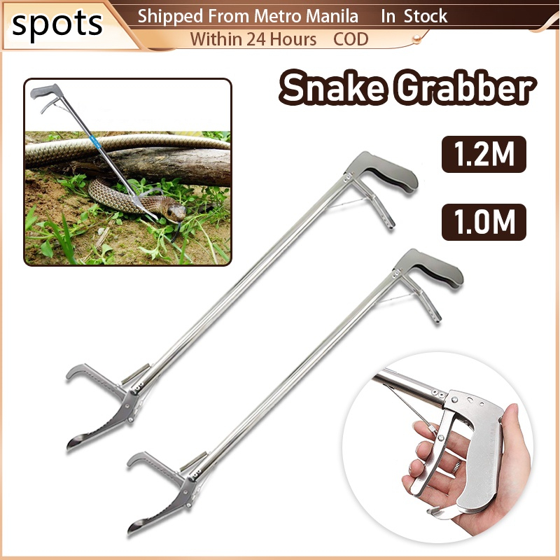 100/120cm Stainless Steel Snake Tongs Reptile Grabber Catcher Wide Jaw ...