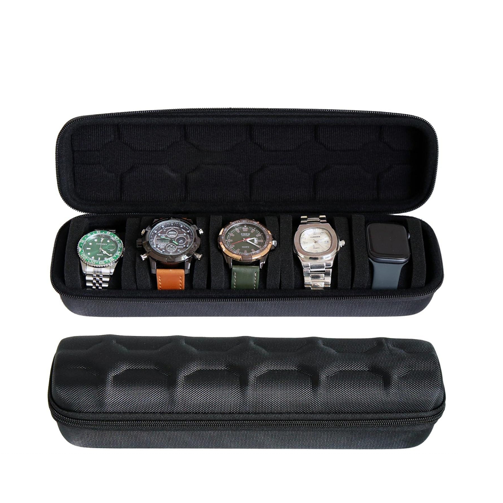 Watch Travel Cases,Watch Box for Men, Black 5 Slot Watch Roll Travel ...