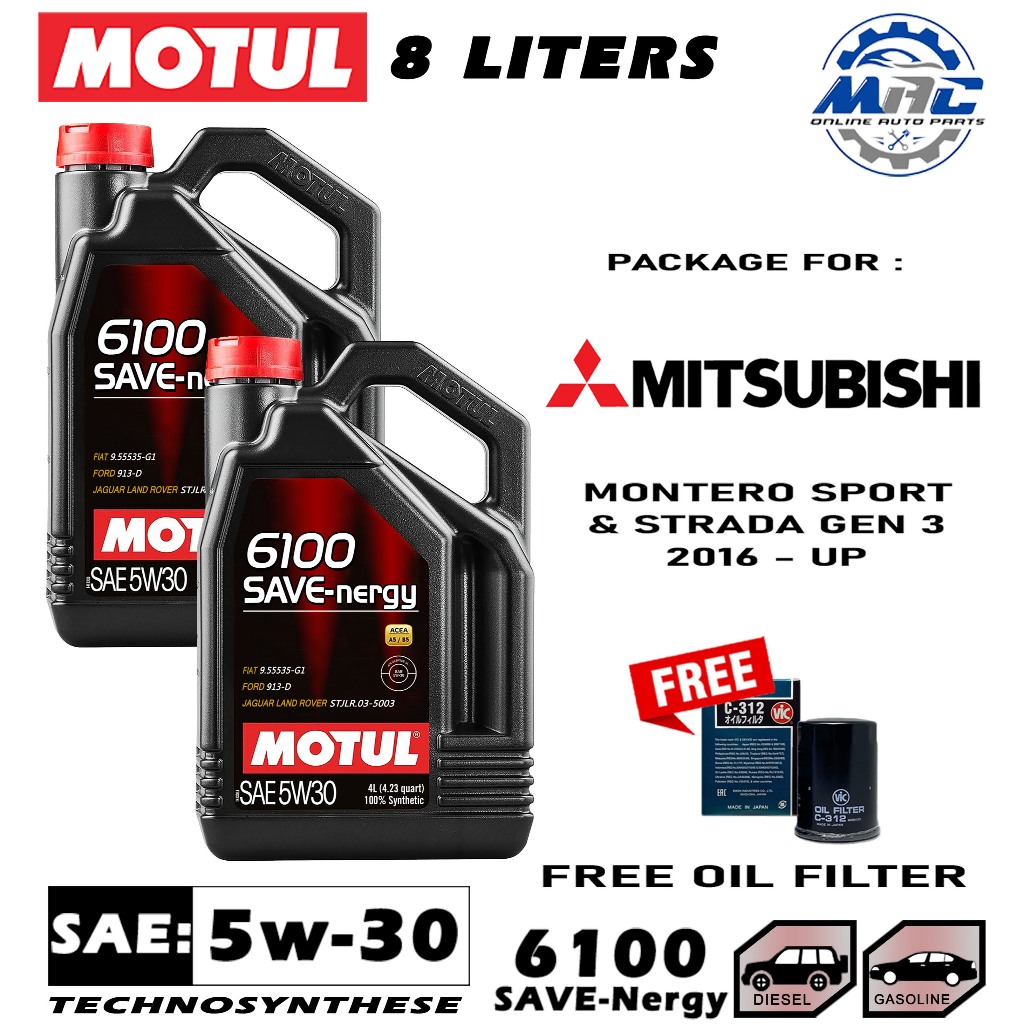 Motul 6100 Save-Nergy 5w-30 8 LITERS GALLON ENGINE OIL PACKAGE FOR ...