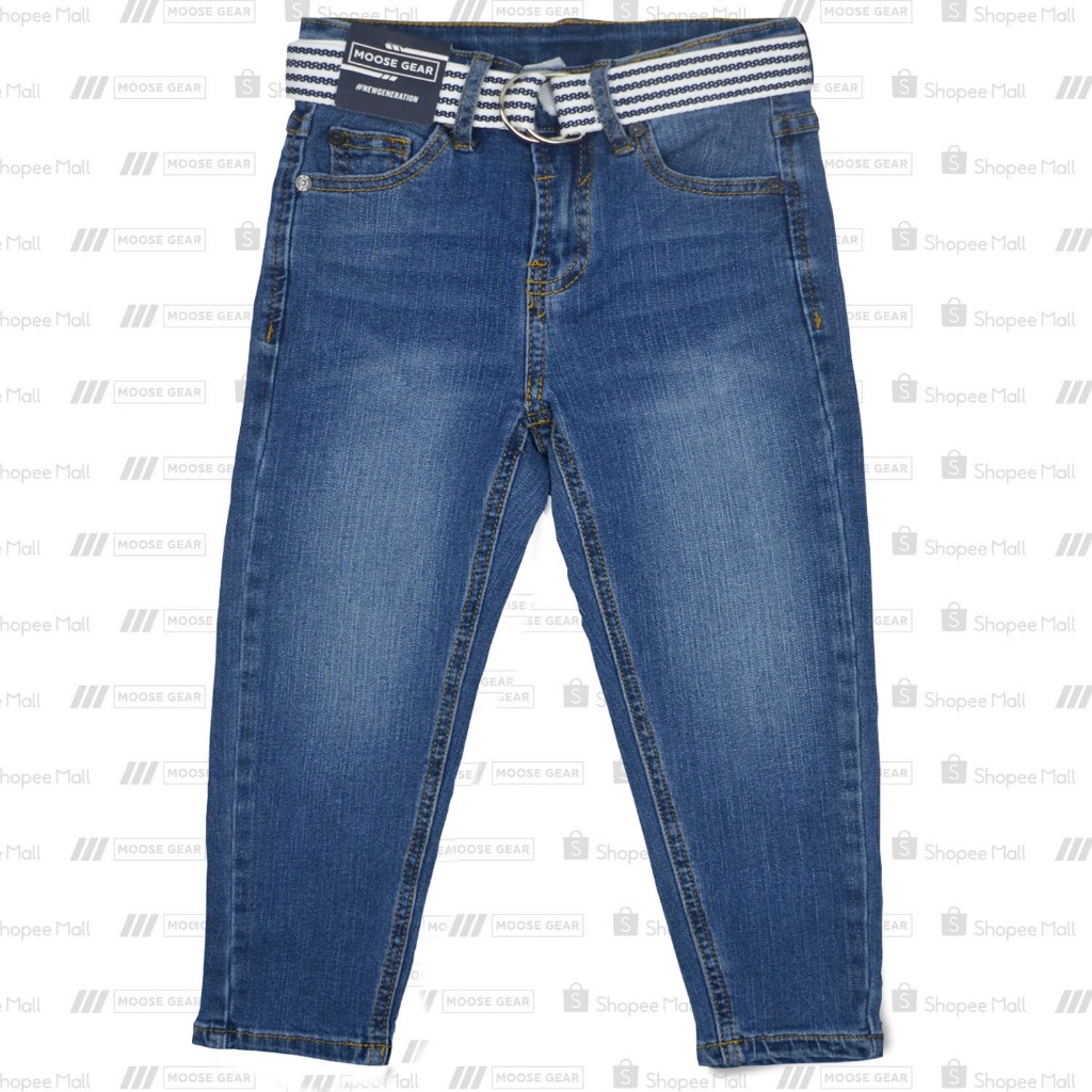 Moose Gear Blue Whisker Washed Denim Pants With White Striped Belt (LP ...