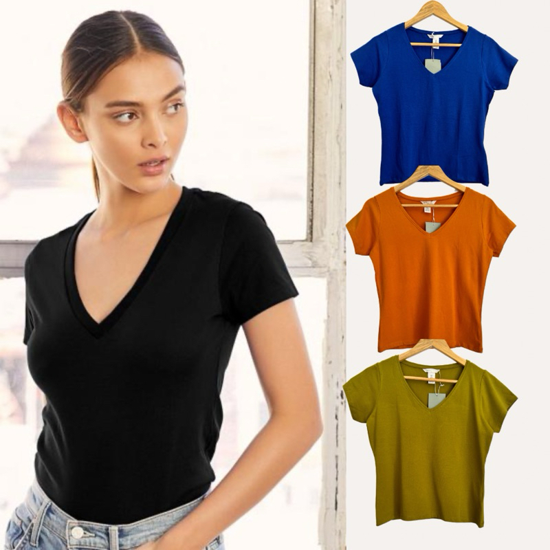 H&M V-neck Organic Cotton Shirt | Shopee Philippines
