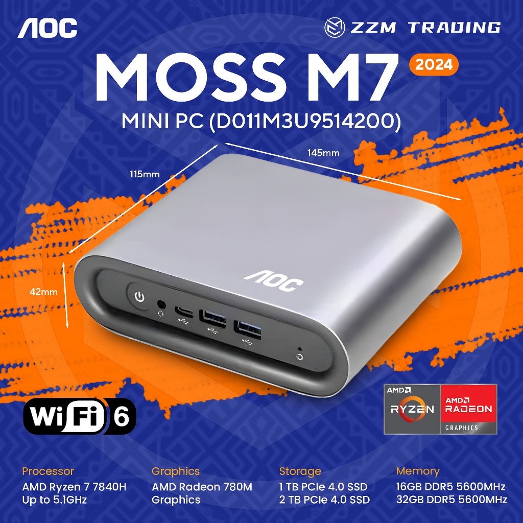 AOC Moss M7 Mini PC AMD R7 7840HS Radeon 780M 16GB/32GB RAM 1TB/2TB SSD ZZM Trading | Shopee ...