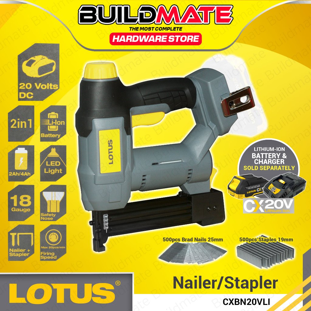 BUILDMATE Lotus 20V Cordless Brad Nailer / Stapler Tacker Wireless ...