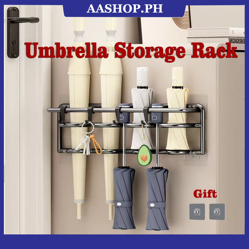 Umbrella Rack Wall-mounted Umbrella Storage Rack 4/6 Grids Metal Key ...