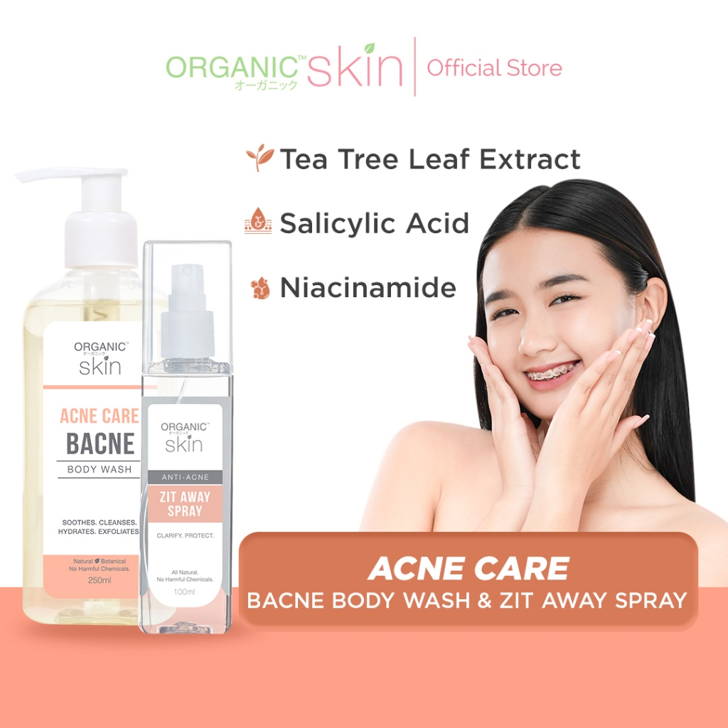 Organic Skin Japan Acne Care Set Bacne Body Wash 250ml & Zit Away Spray ...