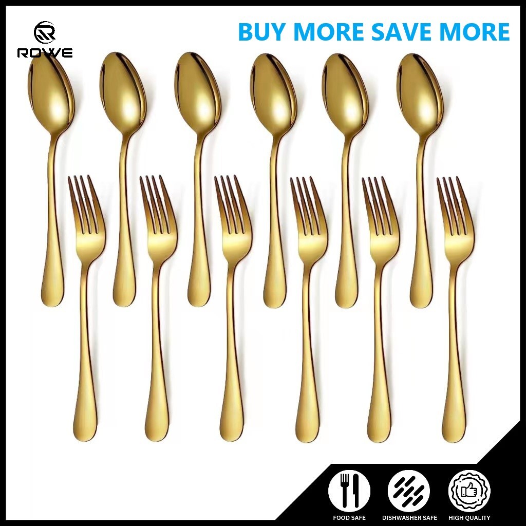 ROWE Gold Cutlery 6pcs Gold Spoon and Fork Set Stainless Steel ...