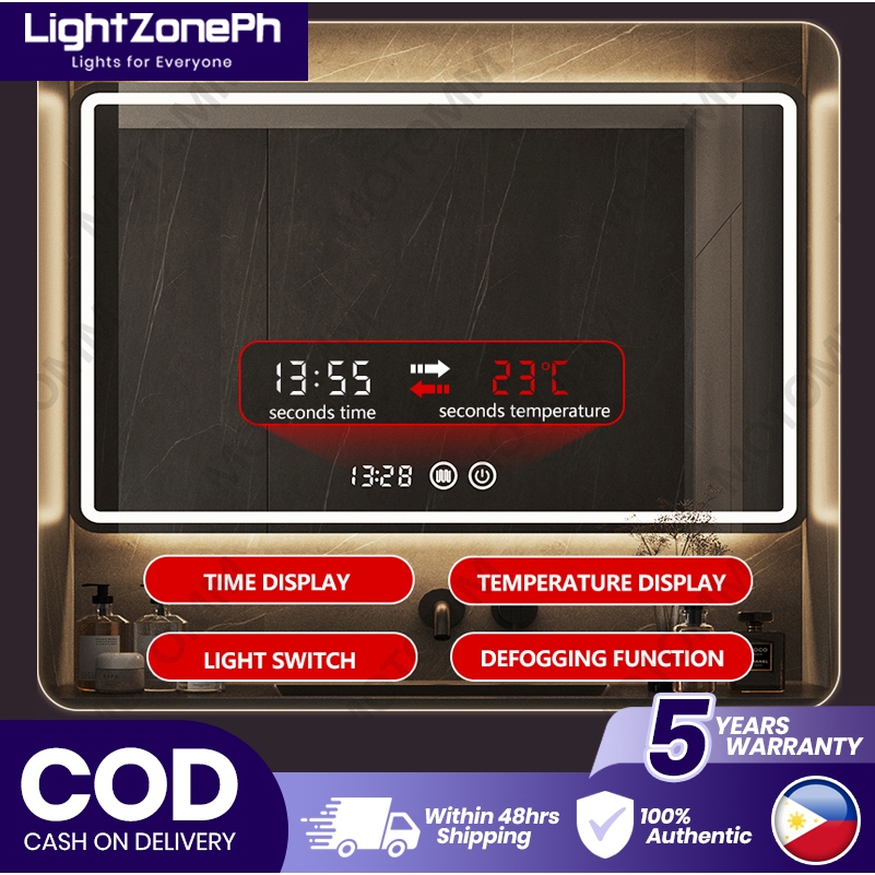 3color Smart Bathroom Mirror With LED Light Time Temperatu Defogging ...