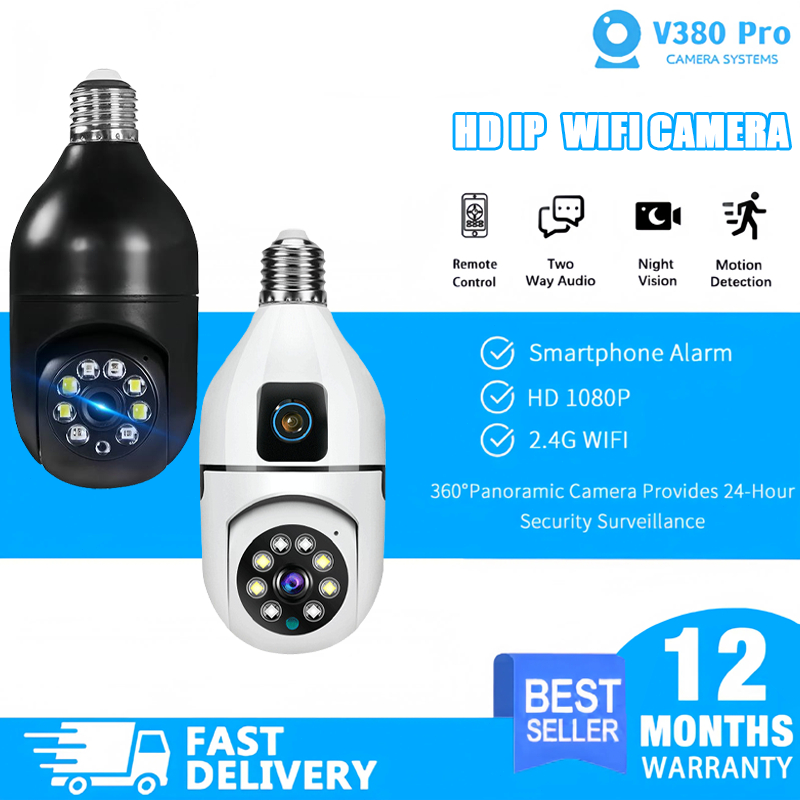 V380 Pro CCTV Bulb Camera Wireless Panoramic Security Camera HD 1080P ...