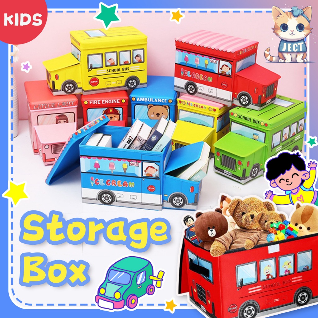 JECT Children School Bus Style Foldable Storage Box Kids Ottoman Toy ...