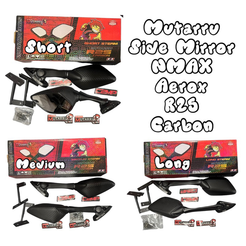 Mutarru R25 Side Mirror NMAX Aerox Short Medium Long Carbon PLS SEE ...