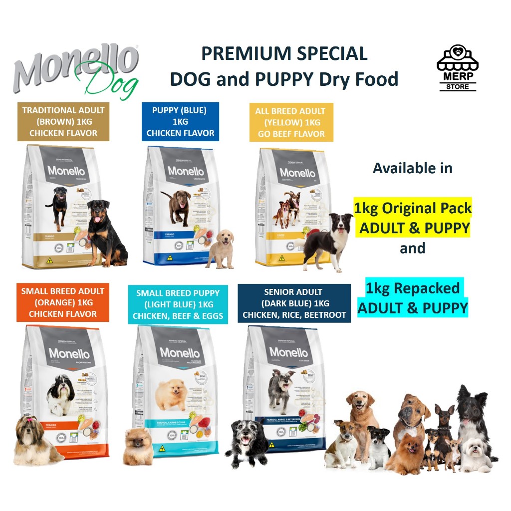 Monello Dog Adult and Puppy Dry Food 1kg Orig Pack and Rpack | Shopee ...
