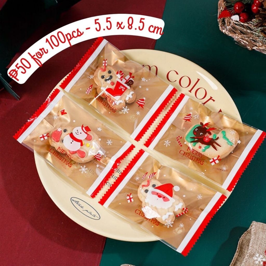 FP2047 (100pcs) 5.5X8.5 CM Christmas Gold Santa Cookie Bag Plastic ...