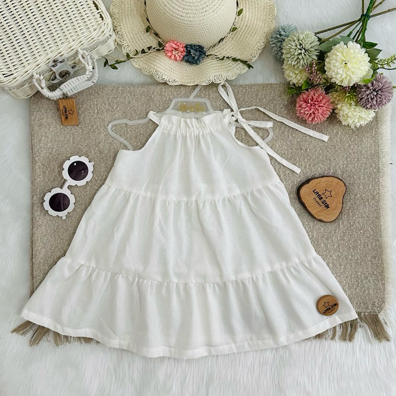 Littlestar Kids String Halter Neck Layered Linen Dress | Shopee Philippines