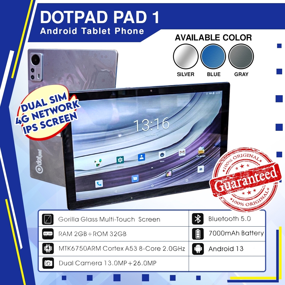 Dotpad PAD 1 Dual Sim Tablet 10" Display Android 13 Tablet 7000 mAh 2GB RAM + 32GB ROM | Shopee ...