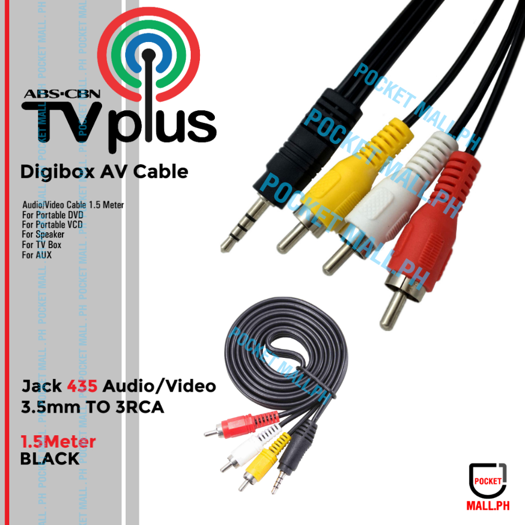 ABS CBN TV PLUS Digibox Audio 3.5mm to 3RCA Jack 435 1.5m AV Stereo ...