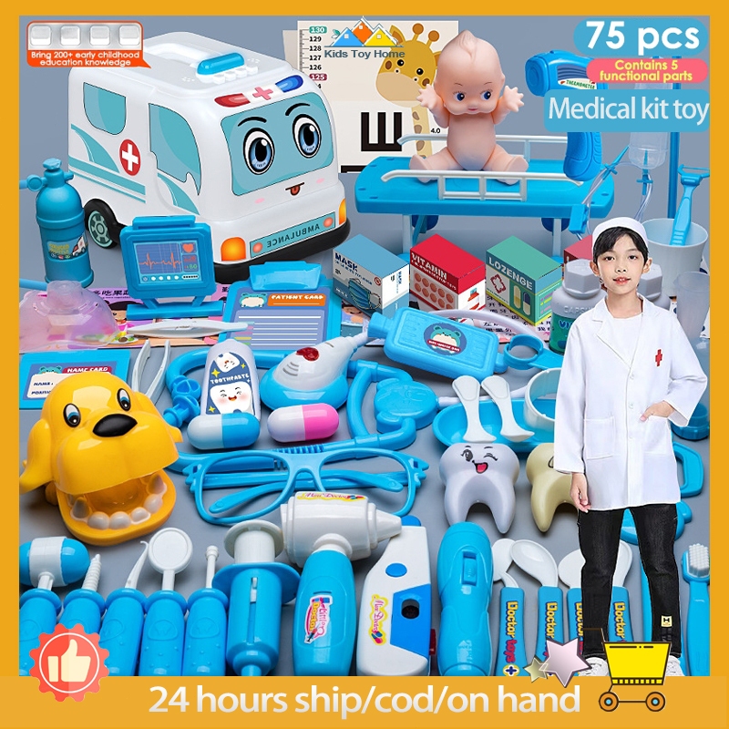 75PCS Doctor Set Toys with Uniform Toys for Kids Gift Dentist Toys ...