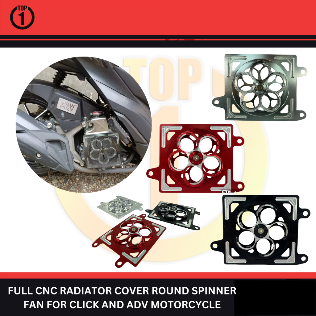 Top1 Motors Full CNC Radiator Cover Round Spinner Fan For CLICK 150 and ...