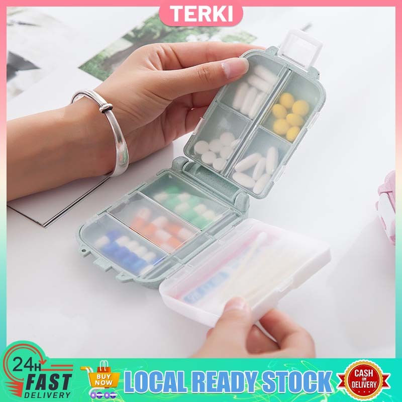 8 Divider Clamshell Design Pill Box 3 Layer Folding Mini Storage ...