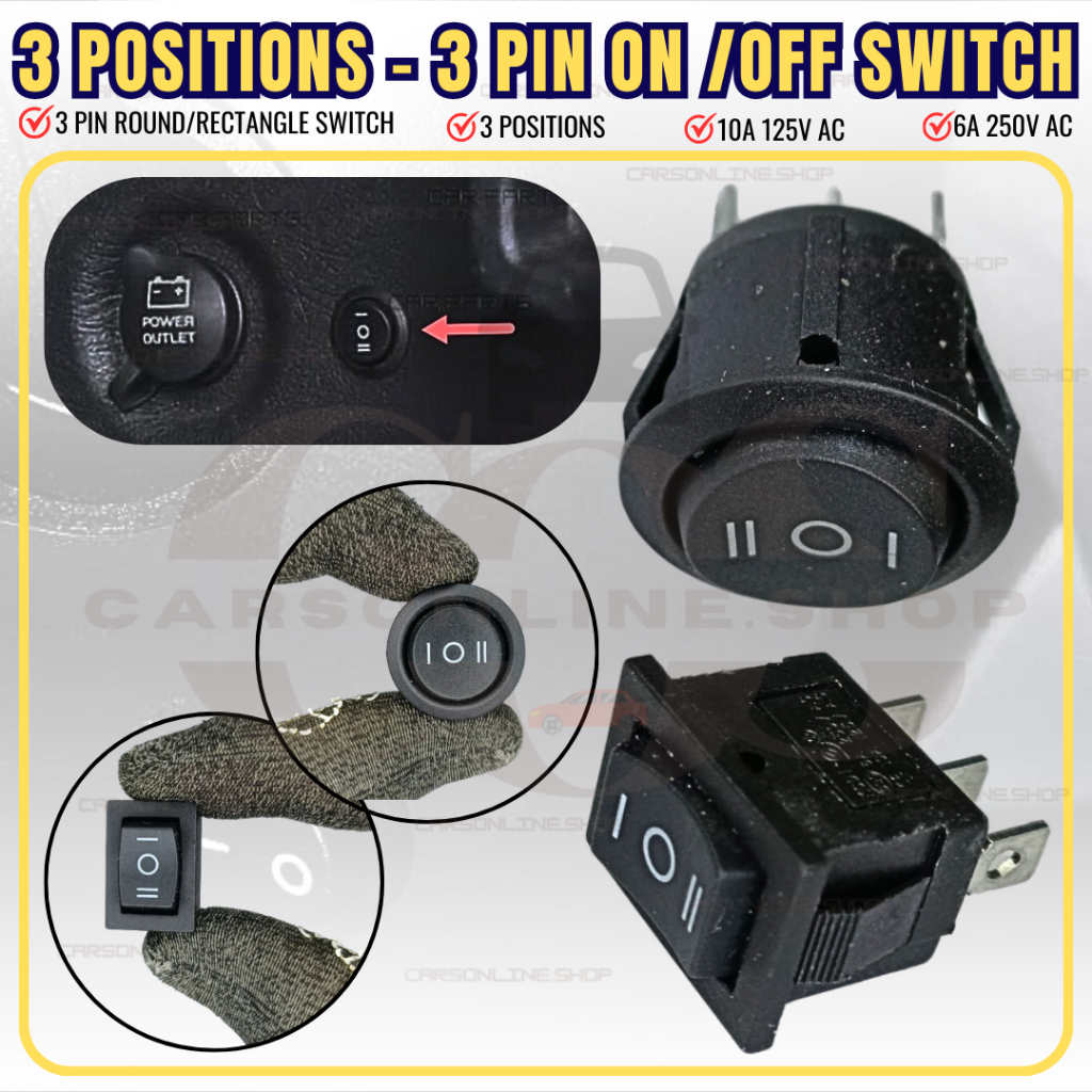COS On-Off-On 3 Pin Switch 6A 250V AC/10A 125V AC Power Switch Cover ...