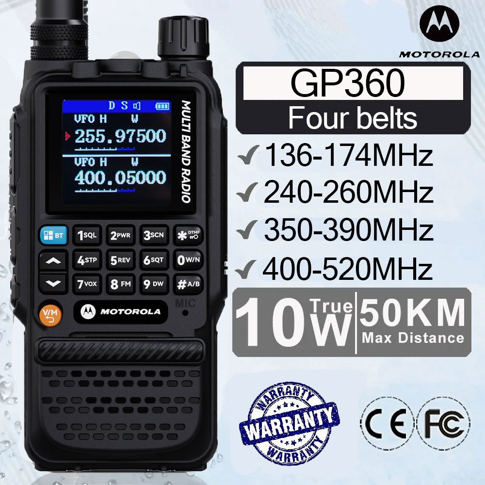 MOTOROLA GP360 Walkie Talkie 10KM Military 10W Waterproof V/UHF Dual ...