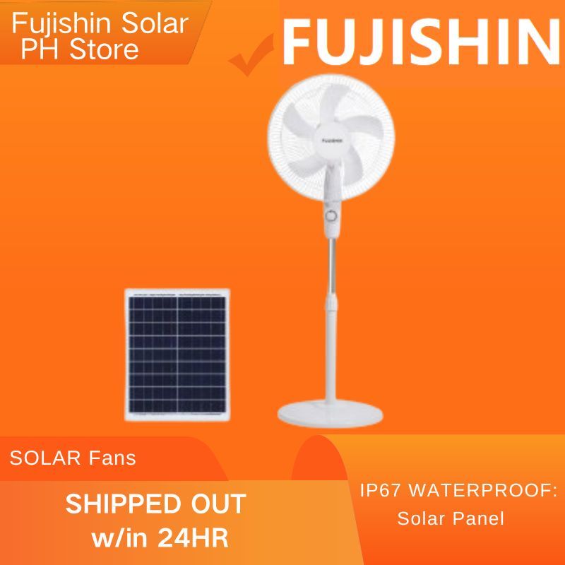 Fujishin Solar stand Fan 16 inches tall White waterproof solar panel ...