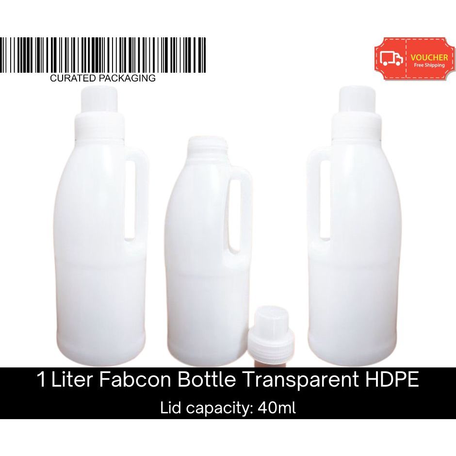 BRAND NEW: 1 Liter Fabcon Bottle White HDPE with 40ml Measuring Cap ...