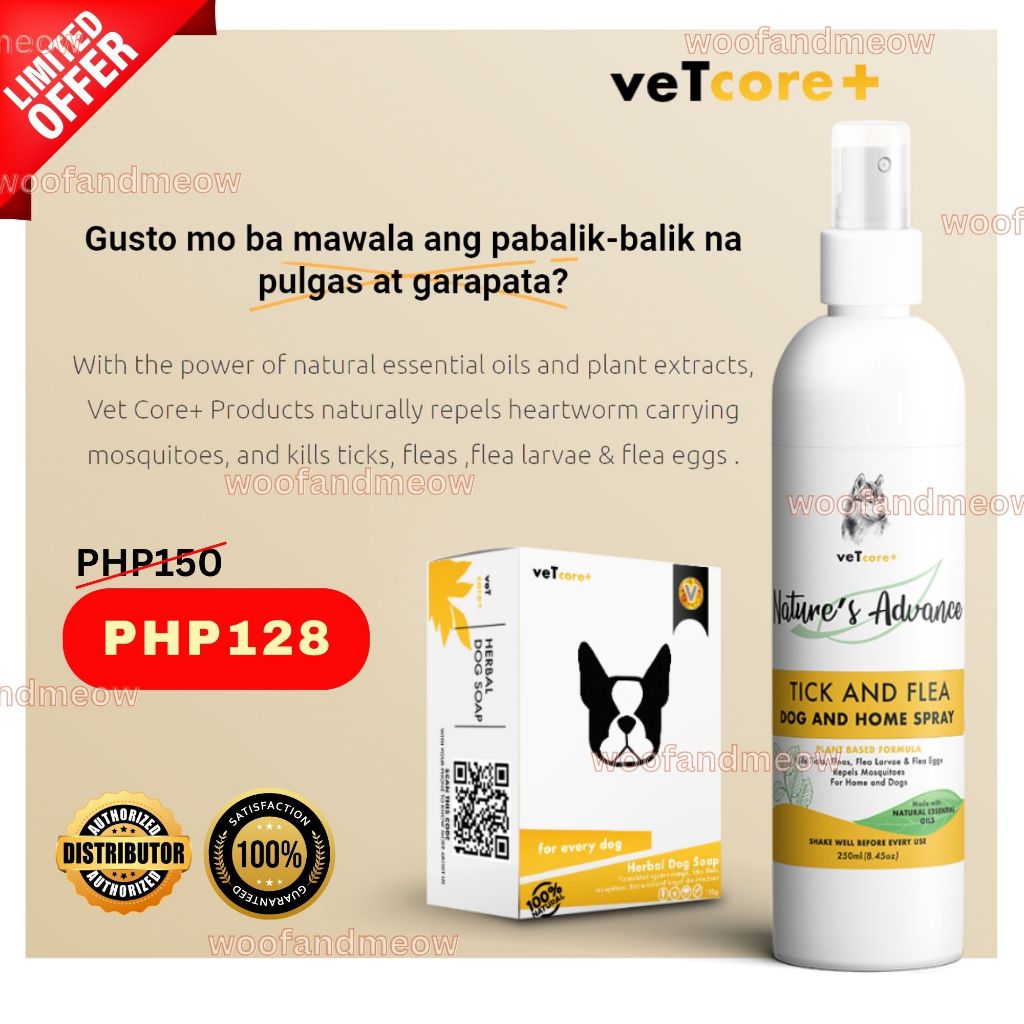 Vet Core Plus Nature's Advance Tick and Flea Spray & Dog Soap Vetcore+ ...