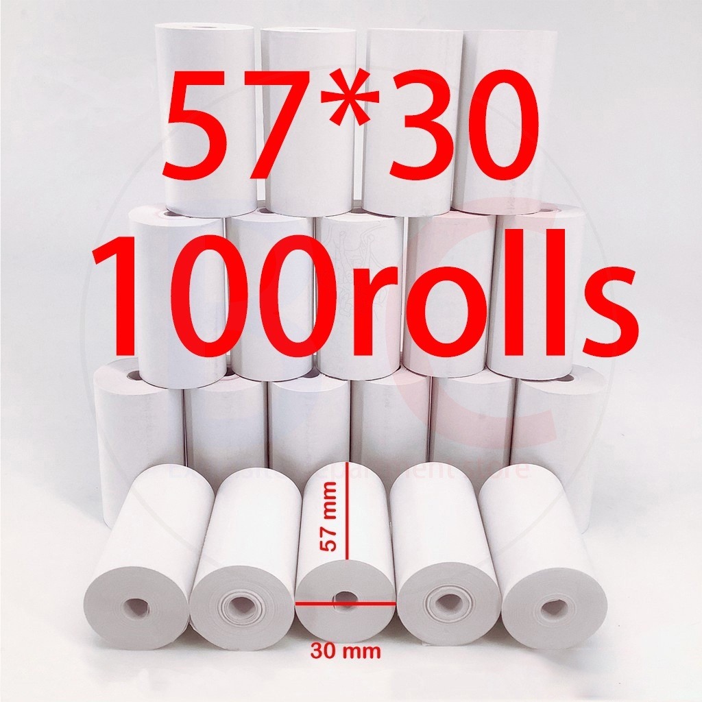 100 rolls Thermal Paper 57mmx30mm Coreless Type Bluetooth Thermal ...
