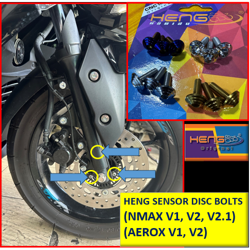 HENG Original Sensor disc Bolts for YAMAHA NMAX V1, V2, V2.1 AEROX V1 ...