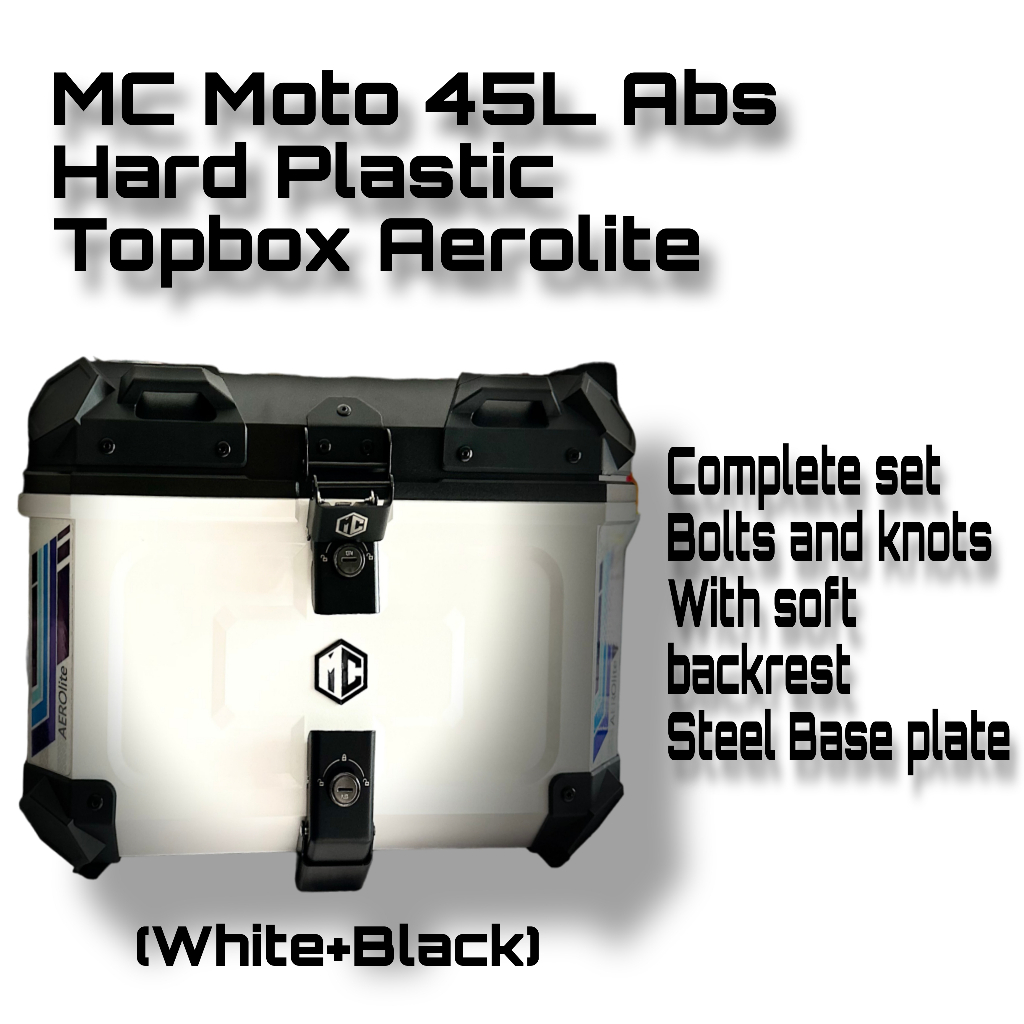 MC MOTO 45L ABS HARD PLASTIC TOP BOX AEROLITE (WHITE+BLACK) | Shopee ...