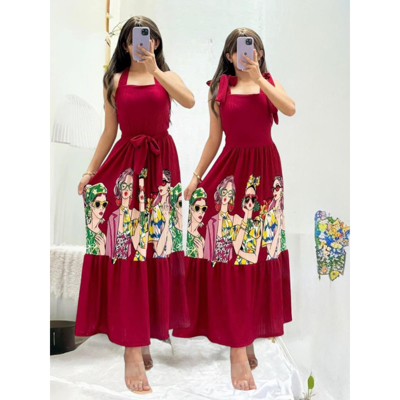 Rein Printed Maxi Dress Elegant Casual Long Dress Summer Dress | Shopee ...