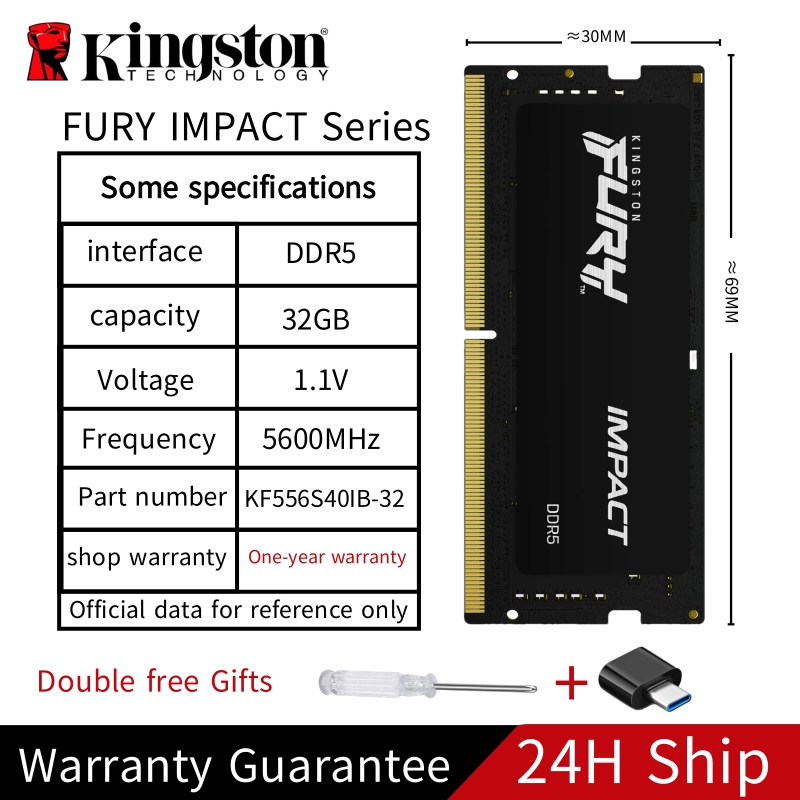 【24h Ship】Kingston Fury Impact DDR5 8GB/16GB/32GB 4800MT/s 5600MT/s CL38 1.1V PC5 SODIMM Laptop ...