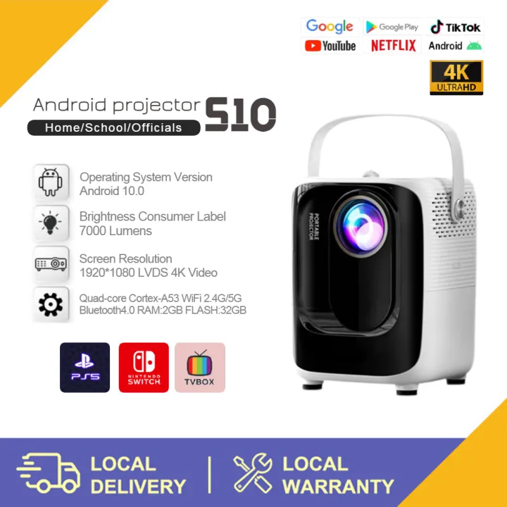 S10 Mini Projector with WiFi and Bluetooth 1080P Full HD 4K 8000 Lumens ...