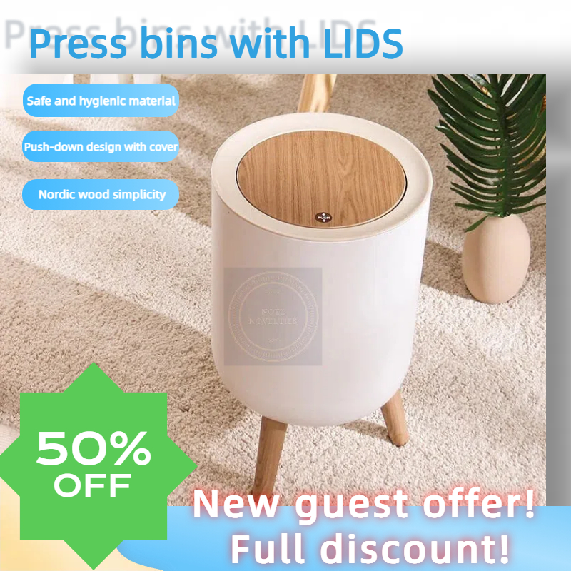 Nordic Trash Can with Cover Large Press-type Trash Bin Circular Garbage ...