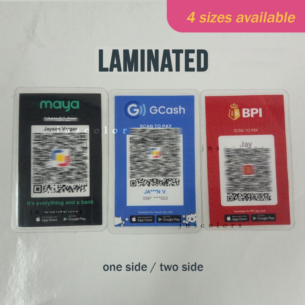 Back to back Laminated QR code ID Size Gcash Maya and banks Waterproof ...