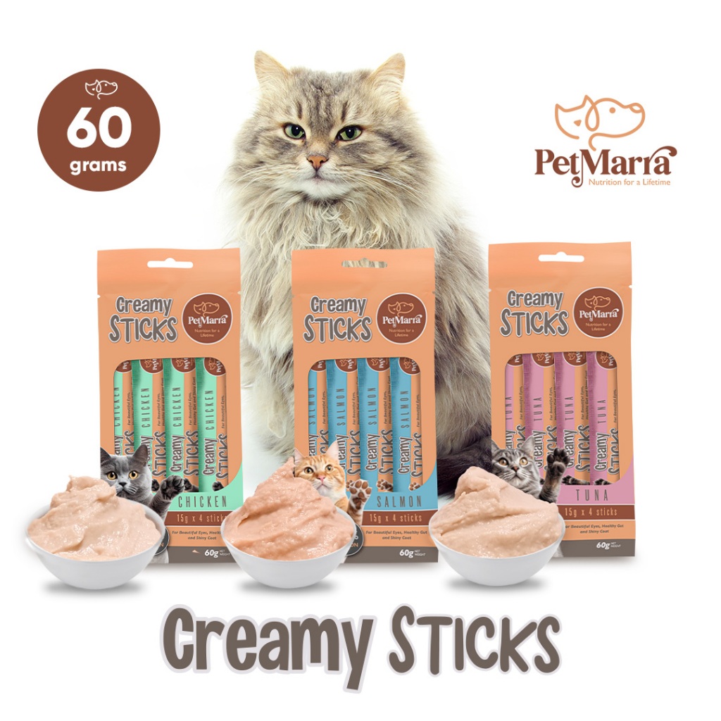 PetMarra Creamy Sticks Cat Treats Chicken Salmon Tuna Flavor 60g ...