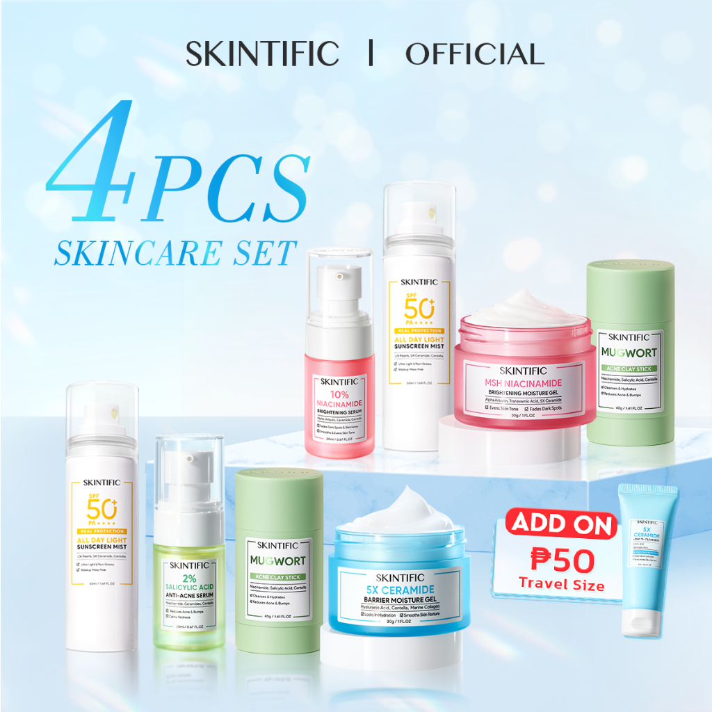 【4PCS】SKINTIFIC Skincare Kit set Moisturizer&Anti Acne Serum&Mugwort ...