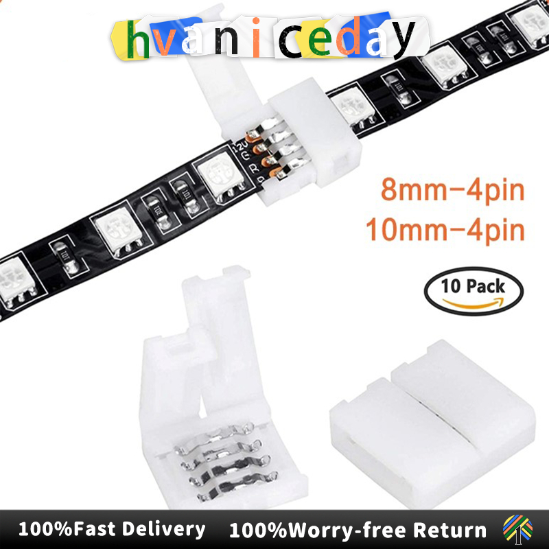 10pcs 4 Pin LED Strip Connectors 8/10mm Wide Solderless Adapter Clips ...