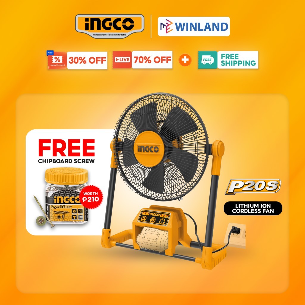 Ingco by Winland P20S 20V Lithium-Ion Cordless Fan CFALI2001 ING-CT ...