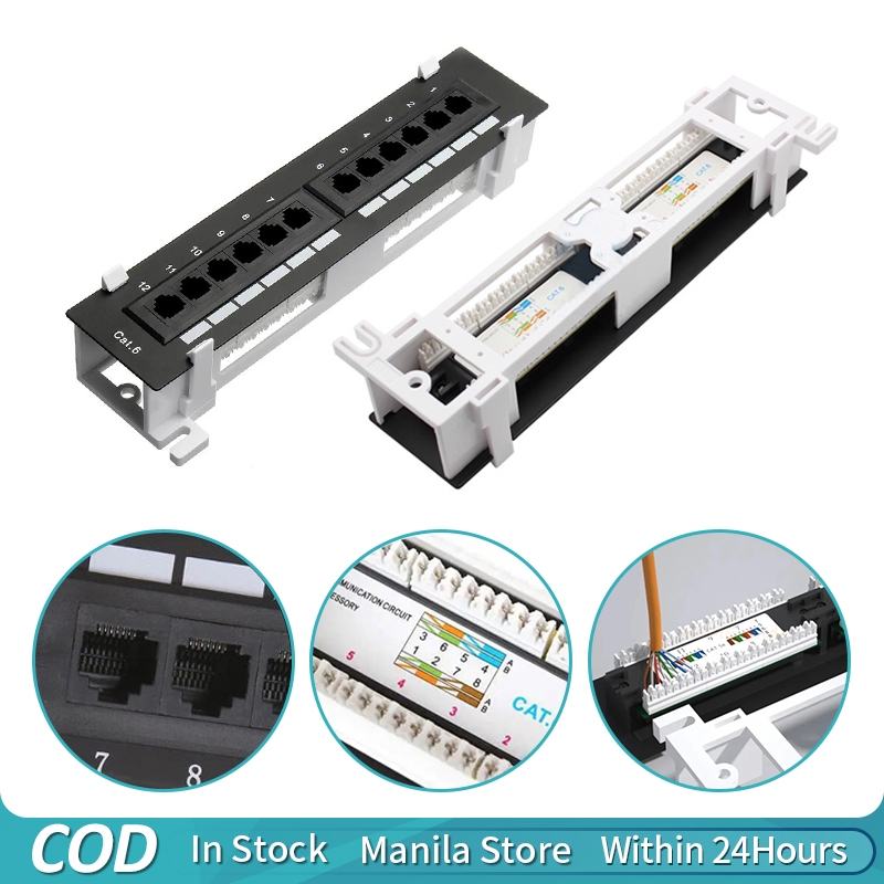 12 Port Cat6 Patch Panel, Wallmount 1U Network Patch Panel Block for ...