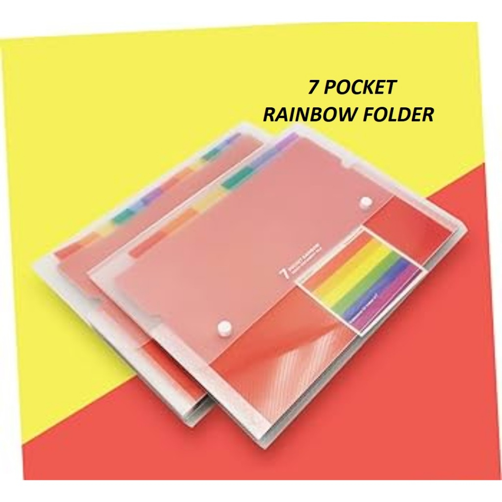7 Pockets A4 Rainbow Accordion Expanding File Organizer Document Folder ...