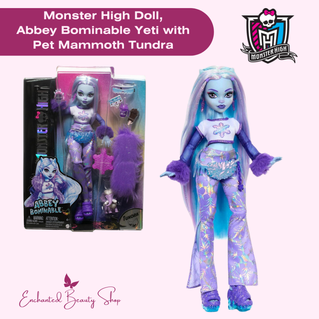 Monster High Doll, Abbey Bominable Yeti with Pet Mammoth Tundra ...
