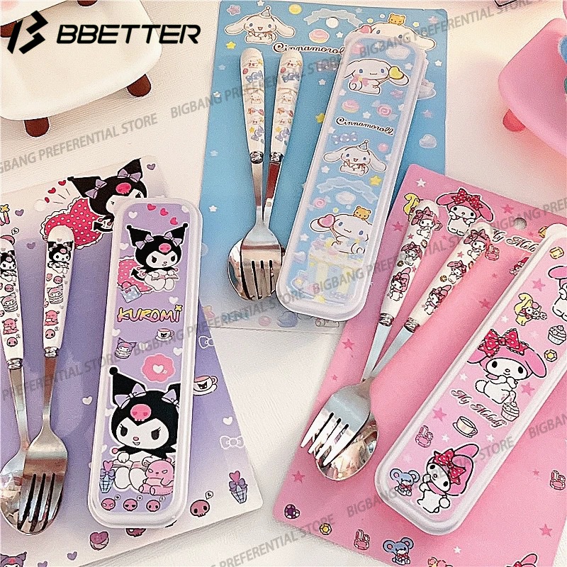 Sanrio Cartoon Stainless Steels Spoon & Fork Set Portable Tableware Set ...