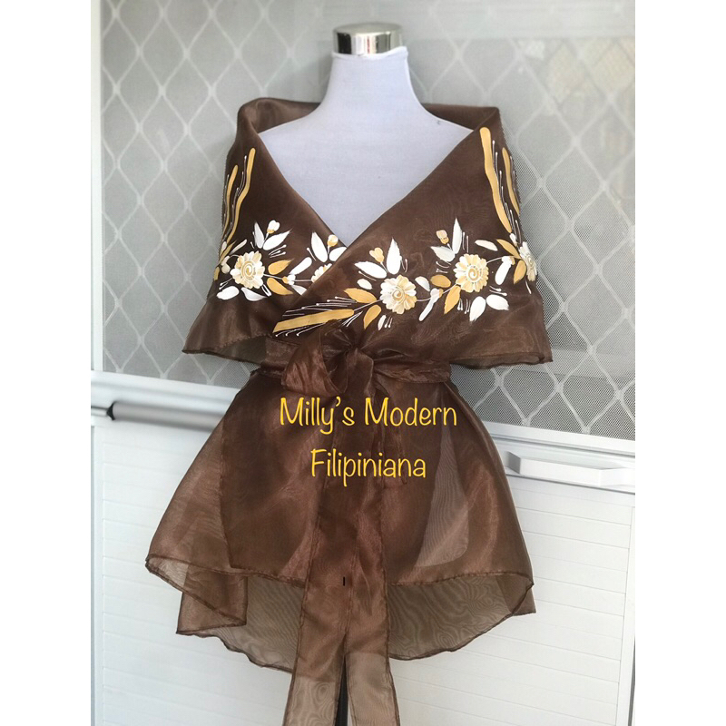 Milly’s Filipiniana wrap around Brown handpaint balabal alampay ...