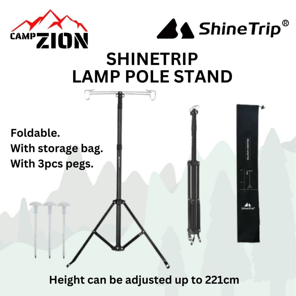 ShineTrip Camping Lamp Pole Stand Adjustable Height with Pegs and ...