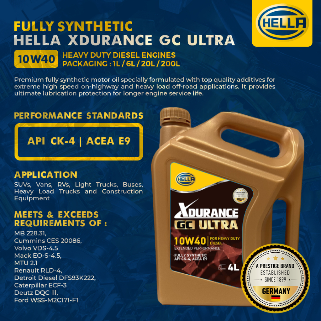 Hella Xdurance GC Ultra 10W40 | 6L | Fully Synthetic Diesel Engine Oil ...