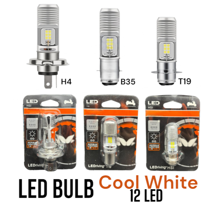 T19/B35/H4 SUPER BRIGHT COOL WHITE MOTORCYCLE HEADLIGHT LED BULB 12 LED ...