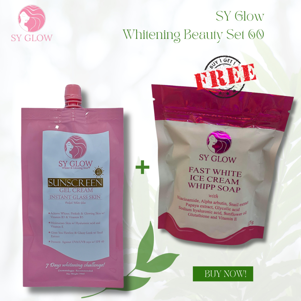 SY Glow Whitening Beauty Set 60 - Sunscreen Cream Gel | Includes Free Ice Cream Soap | Shopee ...