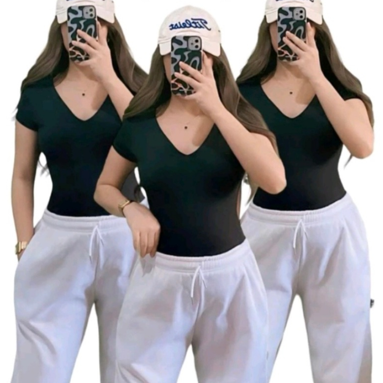 Newn Plain V Neck Double Lining Front Basic Length Shirt Cotton Spandex ...