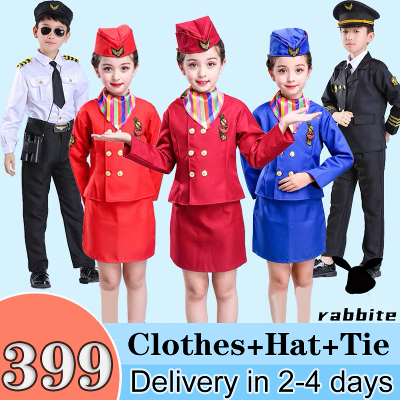 Flight Attendant Costume for Girl Captain Uniform Air Pilot Suit Boys ...